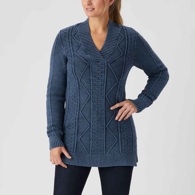 Women's Cotton Acid Wash V-Neck Tunic Sweater | Duluth Trading Company