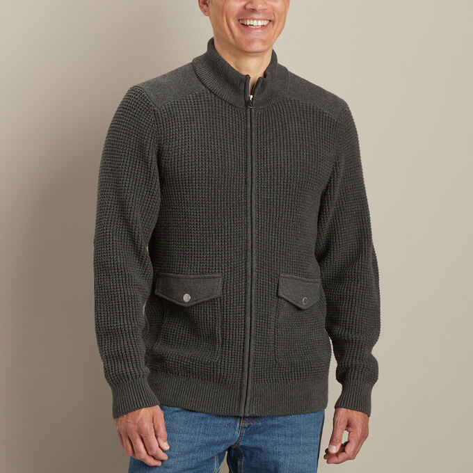 Men's Burly Retirement Waffle Stitch Sweater Jacket | Duluth Trading ...