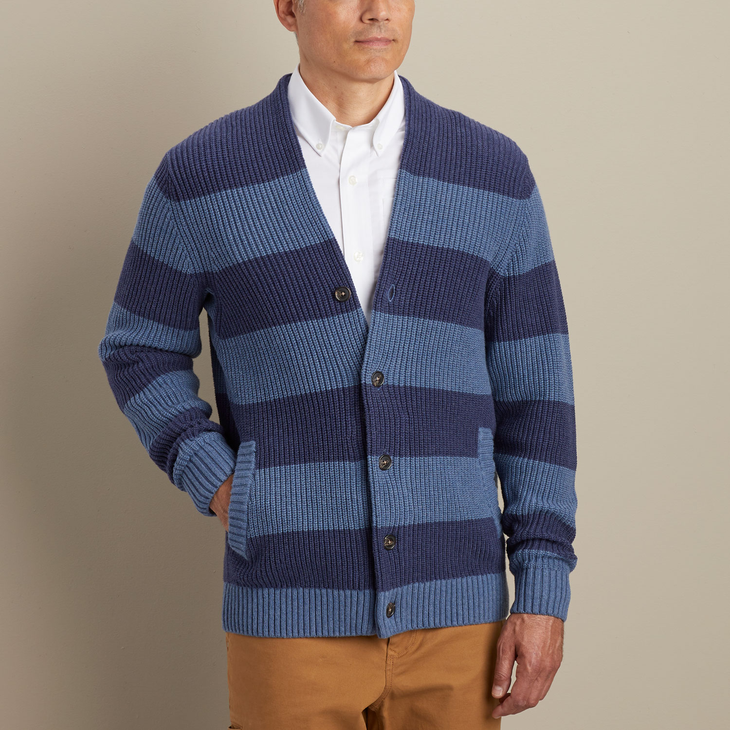 Men's Burly Retirement Shawl Collar Stripe Cardigan | Duluth Trading ...